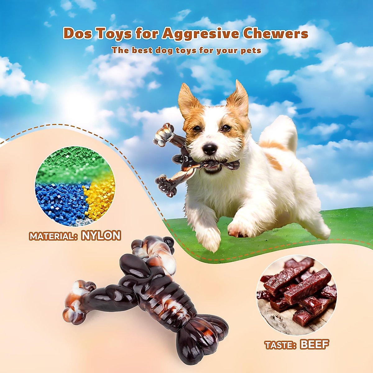 HJLSWXKQ Dog chew Toys for Aggressive chewers,Indestructible Dog Toys, Interactive Dog Toys，Aggressive chew Toys for Large Dogs， Dog Toys to Keep Them Busy，Nylon Beef Flavor