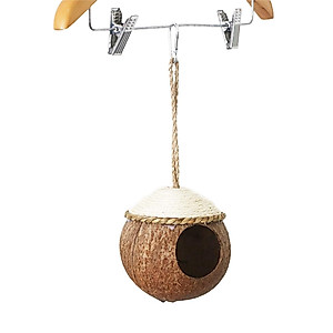 Leadigol Coconut Bird Nest Hut with Ladder for Parrots Parakeet Cockatiel,Hammock Parakeet Budgies Parrot Toy Warm Coconut Woven Straw Natural Winter Cage Hut Tent House Parrot Cage Accessories