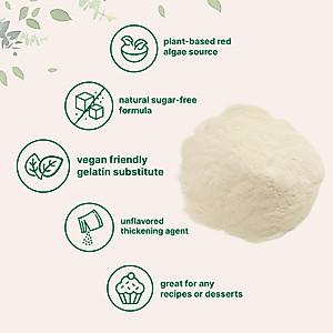 Micro Ingredients Agar Agar Powder, 1lb (16oz) | Planted-Based Source from Red Algae | Unflavored Thickening Agent for Cooking & Baking | Vegan Substitute for Beef Gelatin | Non-GMO, Vegan Friendly