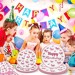 Generic 100pcs Pink Bow Birthday Party Decorations Pink White Bow Bachelorette Plates and Napkins for Girl Coquett Bridal Engagement Baby Shower Dinnerware Party Supplies Serve 25 Guests, LARGE