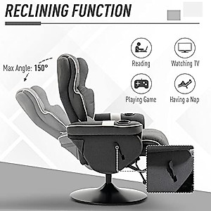 HOMCOM Manual Recliner, Swivel Lounge Armchair with Footrest and Two Cup Holders for Living Room, Black