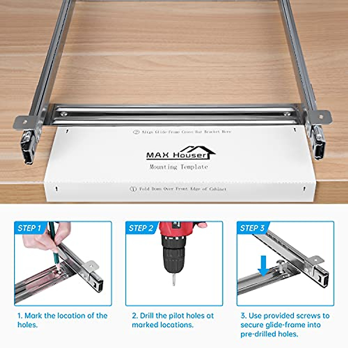 Pull Out Cabinet Drawer Organizer,Heavy Duty Slide Out Pantry Shelves Sliding Drawer Storage For Kitchen,Bathroom,Home,Wire Frame, Chrome Finish
