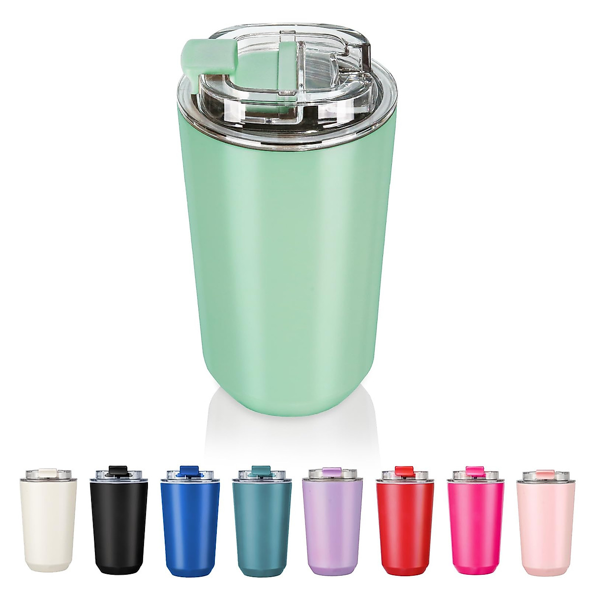 Puraville Insulated Tumblers with Lid, 14 oz Travel Coffee Mug Stainless Steel Vacuum Cup, Leak Proof Reusable Double Walled Coffee Tumbler for Iced and Hot Drinks, Green