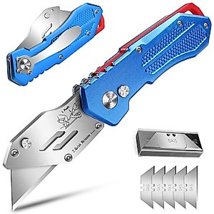 Jetmore Box Cutter Utility Knife, Pink Folding Utility Knife box cutters, Sharp Razor Knife Box Cutter Knife with 5 SK5 Blades, Portable Box Knife Box Opener for Box, Carton, Cardboard