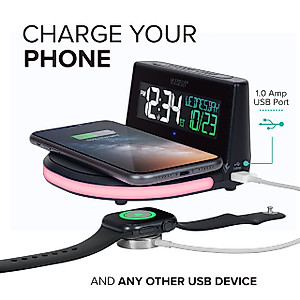 La Crosse Technology 617-148 Wireless Charging Alarm Clock with Glowing Light Base