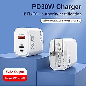 30W USB C Charger,Charger Block 3 Ports PD QC 3.0 Fast Charger Type Phone Brick Charger,Foldable Power Adapter USB Cable with USB-C to Lightning Cable for MacBook Pro Air/iPhone 14/13/12/11/iPad Pro