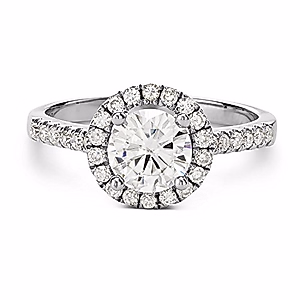Charles & Colvard Created Moissanite 6.5mm Round Cut Engagement Ring for Women | 1.3 cttw DEW | Lab Grown | Solid 14K White Gold with Rhodium | Size 6