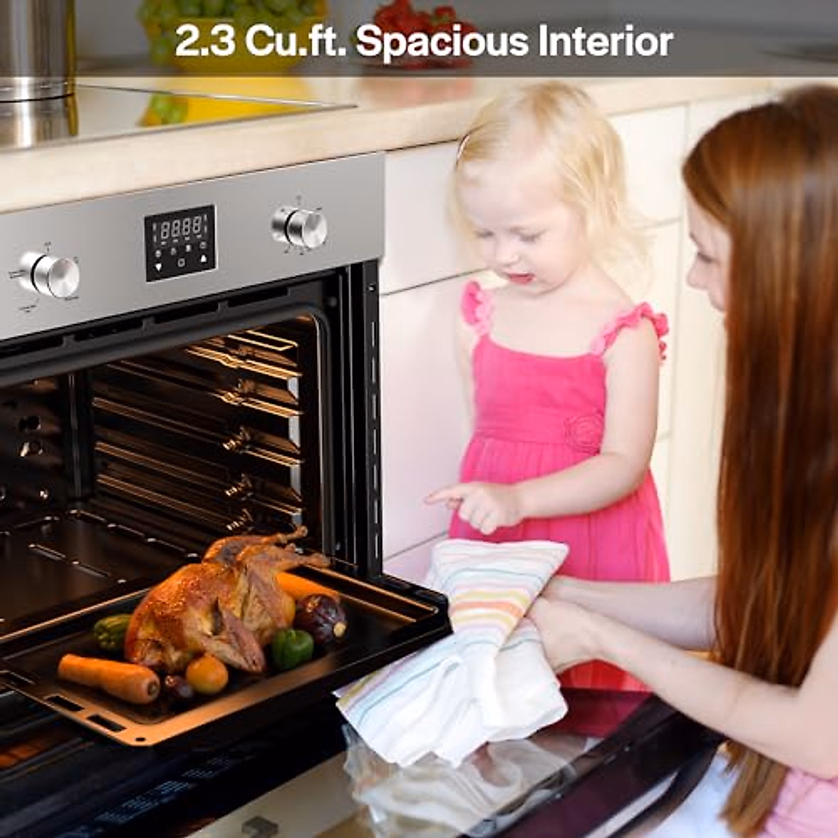 Empava Single Gas Wall Oven with 5 Cooking Funcitons 24 inch, Built-in Convection Fan, NG Only Mechanical Control Knobs, Digital Display Panel, Stainless Steel