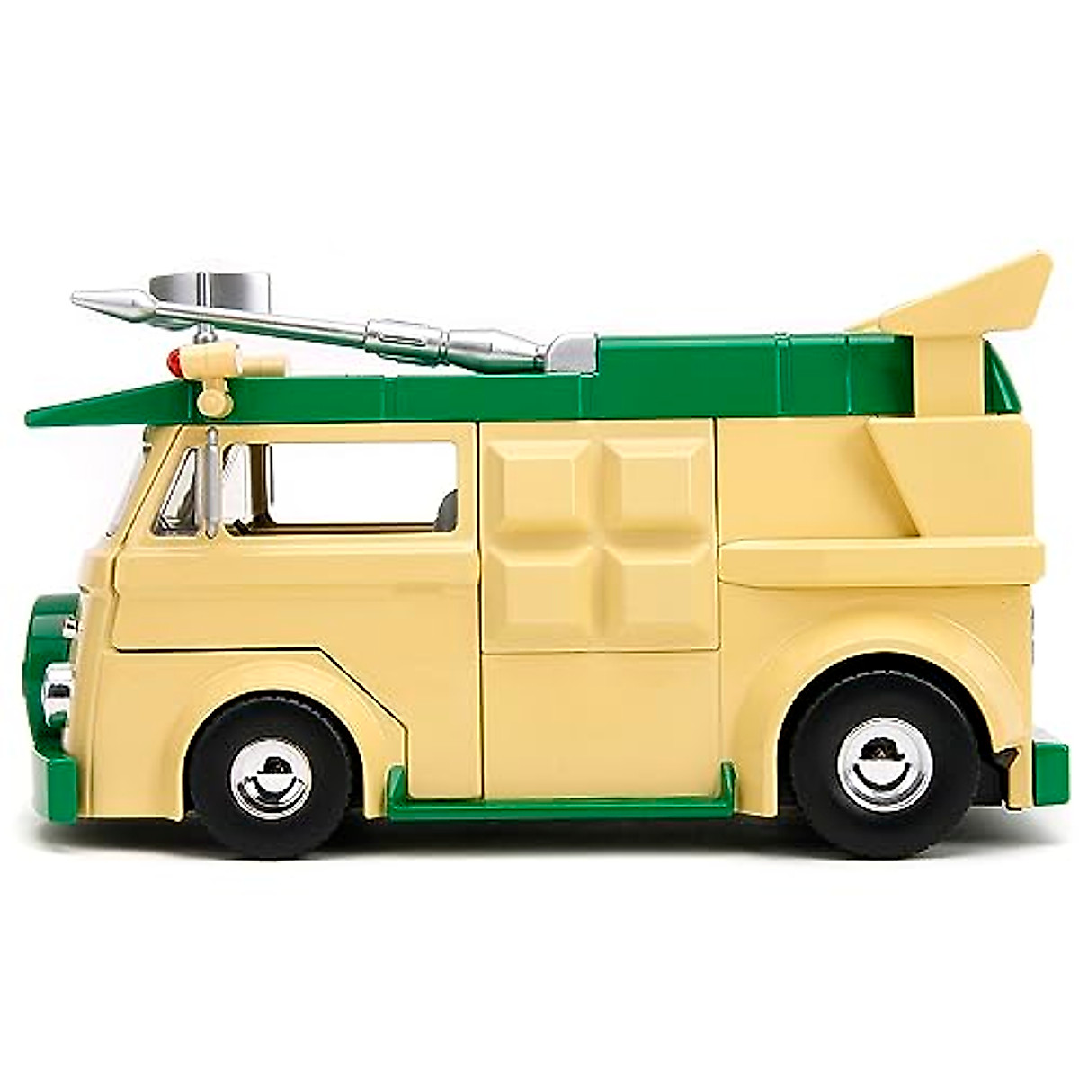 Party Wagon Green and Beige and Donatello Diecast Figure TMNT Hollywood Rides Series Diecast Model by Jada 34529