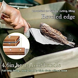 2-Piece Metal Spatula, HaSteeL Large 13 x 5In Burger Turner Flipper with Wooden Handle, Heavy Duty Griddle Tools for Flat Top Teppanyaki Grilling Camping Cooking, Laser Carved Pattern & Easy to Clean