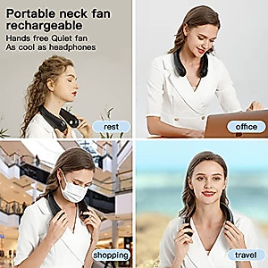 Neck portable fan rechargeable USB rechargeable lazy fan bladeless neck fan 360° Surrounding Wind Strong Wind freedom neck fan 2400mAh 16H battery life Gifts Outdoor Sports construction worker Black
