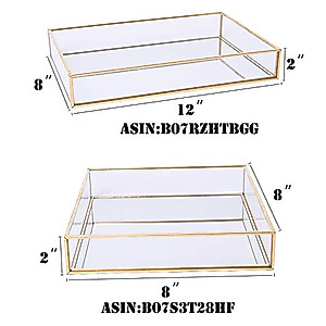 Sooyee Gold Tray Mirror,Square Mirror Tray can Hold Jewelry,Perfume,Makeup,Breakfast,Tea,Food,Magazine and More, Decorative Tray for Vanity,Dresser,Bathroom,Bedroom,Office,Garden,Coffee Table (8”x8”)