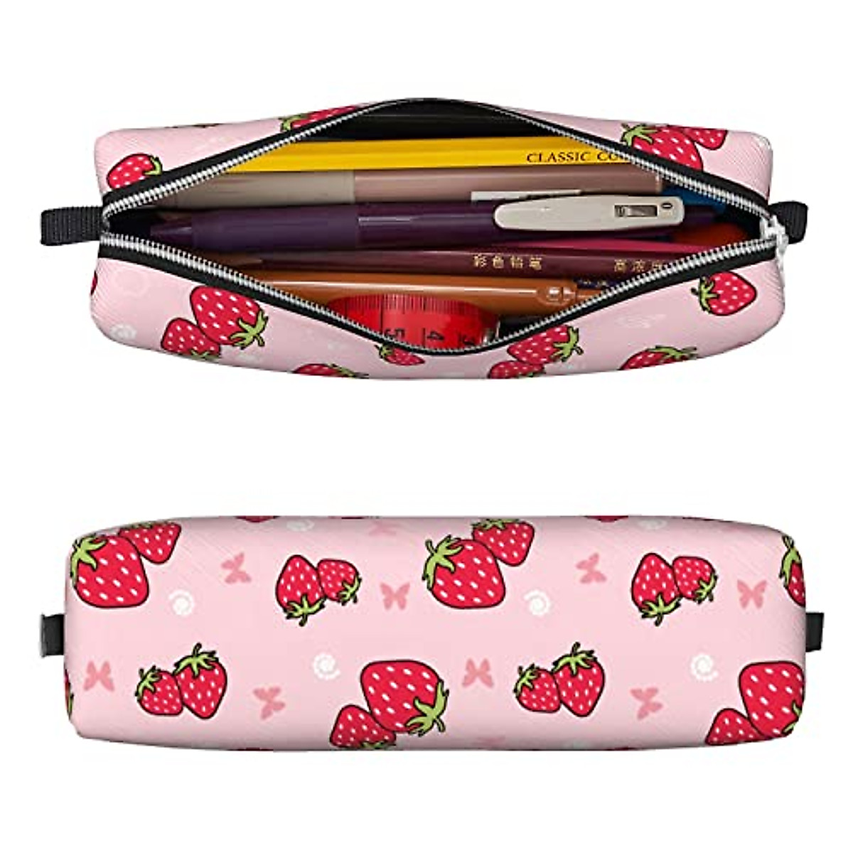 Brinkaloo Strawberry Pencil Case Simple Waterproof Pen Bag for Girls Pink Portable Pencil Pouch for Women