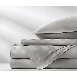 King Sheets by Pure Bamboo, Genuine 100% Organic Viscose Derived from Bamboo Bed Sheet Set, Luxuriously Soft & Cooling, Double Stitching, Lifetime Quality Promise (King, Jacquard Silver)