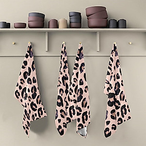 senya Pink Black Leopard Kitchen Towels 4 Pack, Absorbent Hand Towels Fast Drying Dish Cloths Tea Towel 28 x 18 in