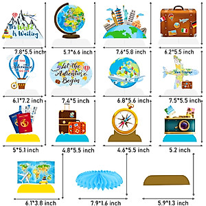 13pcs Travel Theme Party Decorations Let The Adventure Begin Table Honeycomb Centerpieces for Graduation Retirement Job Career Change Farewell Party Supplies