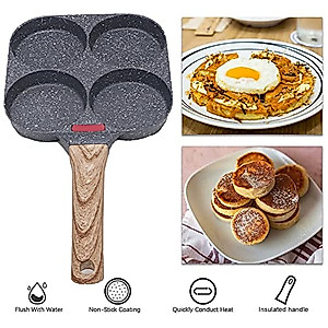 Bobikuke Egg Frying Pan, Fried Egg Pan Nonstick 4 Cups Pancake Pan Aluminium Alloy Cooker for Breakfast, Egg Pan Suitable for Gas Stove & Induction Cooker,100% Free of PFOS (Black)