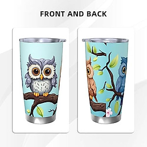 GDSHJKLW Owls On A Branch Tumbler With Lid And Straw 20oz Stainless Steel Leakproof Travel Coffee Mug Double Wall Insulated Cup Gifts For Women Home Office