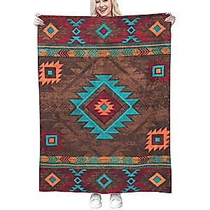 Soft Native American Southwest Cozy Flannel Blanket Vintage Abstract Ethnic Pattern Couch Sofa Indian Aztec Navajo Lightweight Bed Plush Throw Blanket 50"X40"