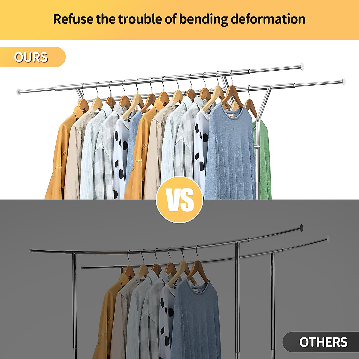 Rengue Double Clothing Garment Rack Heavy Clothes Duty Rolling Clothing Racks for Hanging Clothes Load 650lbs Portable Clothes Rack with Wheels Collapsible Commercial Garment Rack with 2 Storage Racks