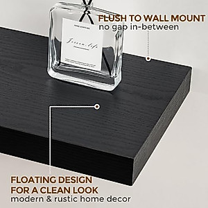 Fun Memories Floating Shelves 48 Inch Long, 9.3 Inch Deep Wall Shelf Fireplace Mantel, Rustic Farmhouse Wooden Shelves for Wall Decor Bathroom, Kitchen, Office, Black, Set of 1