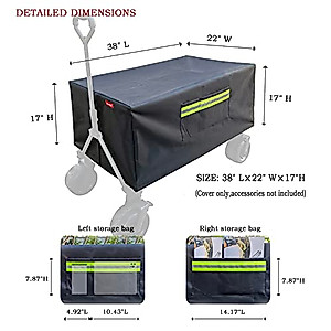 Mamiko Folding Waterproof Wagon Cart Cover, Garden Wagon Covers, 38" L x 22" W x 17" H,Waterproof, Water, Dust and Heat Insulation, Reflective Strip Cover(Cover only, Accessories not Included)