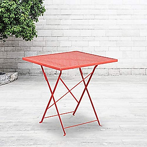 Flash Furniture Oia Commercial Grade 28" Square Coral Indoor-Outdoor Steel Folding Patio Table