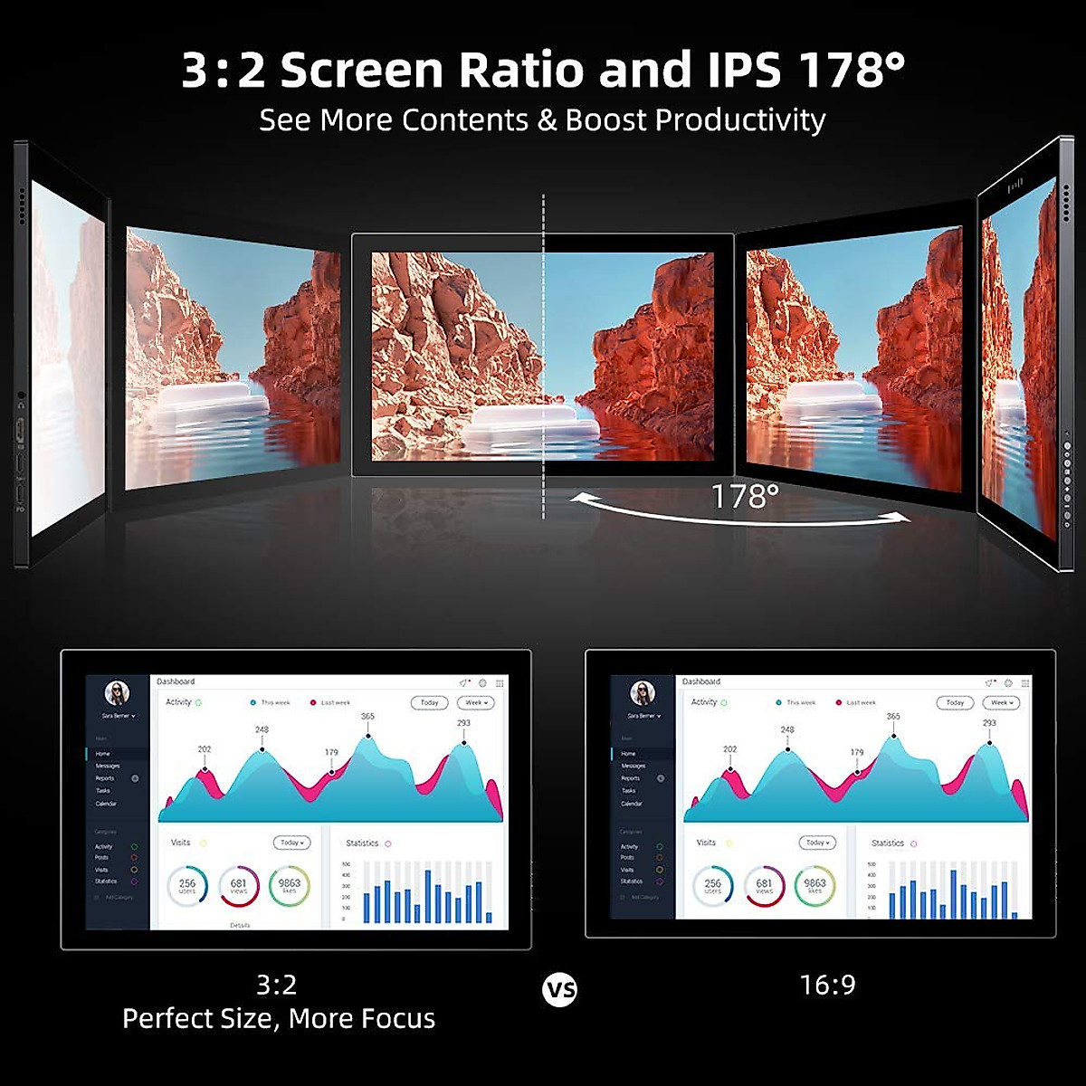 EVICIV Portable Monitor Touchscreen, 12.3” Touchscreen Display 1920x1280, 1200:1, 100% sRGB, 300 Nits Brightness Ultrawide IPS Portable Computer Monitor for Laptop/Gaming/Raspb Pi/Phone