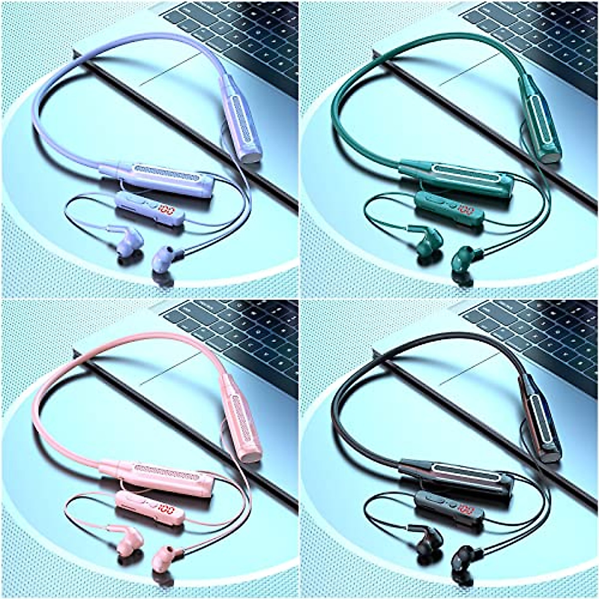 Halter Neck Wireless Bluetooth Headphones - Sports Wireless High-Power Bluetooth Earphones Neck-Mounted Earphones - Bluetooth Sport Stereo Earbuds Waterproof Headset for Work Travel (Black)