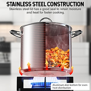 Cooks Standard 18/10 Stainless Steel Stockpot 12-Quart, Classic Deep Cooking Pot Canning Cookware with Stainless Steel Lid, Silver