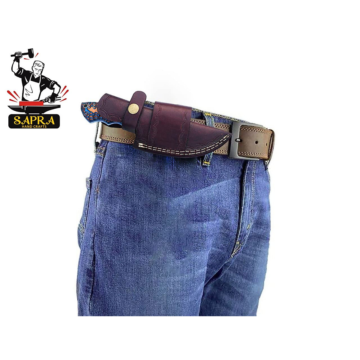 Sapra High Carbon Steel Knife - Custom made Full Tang Skinning Knife - Hunting Knife, Survival Knife, Fixed Blade Camping Knife, Skinner Knives, Drop Point Knife With Leather Sheath