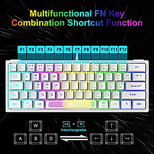 60% Gaming Keyboard and Mouse Combo Samll Mini RGB LED Backlight Mechanical Feeling and RGB 6400 DPI Honeycomb Optical Mouse,Gaming Mouse pad for Gamers and Typists