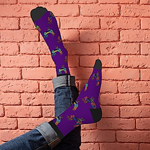 AOYEGO Roosters Funny Socks Colored Cock Poultry Retro Elegance Bantam Purple Novelty Casual Crew Socks Contrast Color Design for Women Men Gift