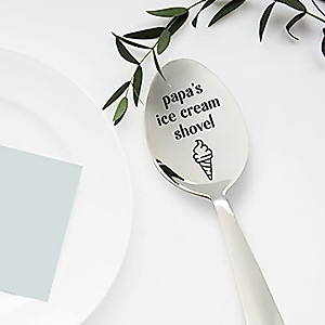 fabeesy Papa's Ice Cream Shovel Gift For Dad | Birthday From Daughter Son Father's Day Chrisrtmas Daddy Papa Lover Engarevd Spoon |Gift Him Men, Silver, 123, 7