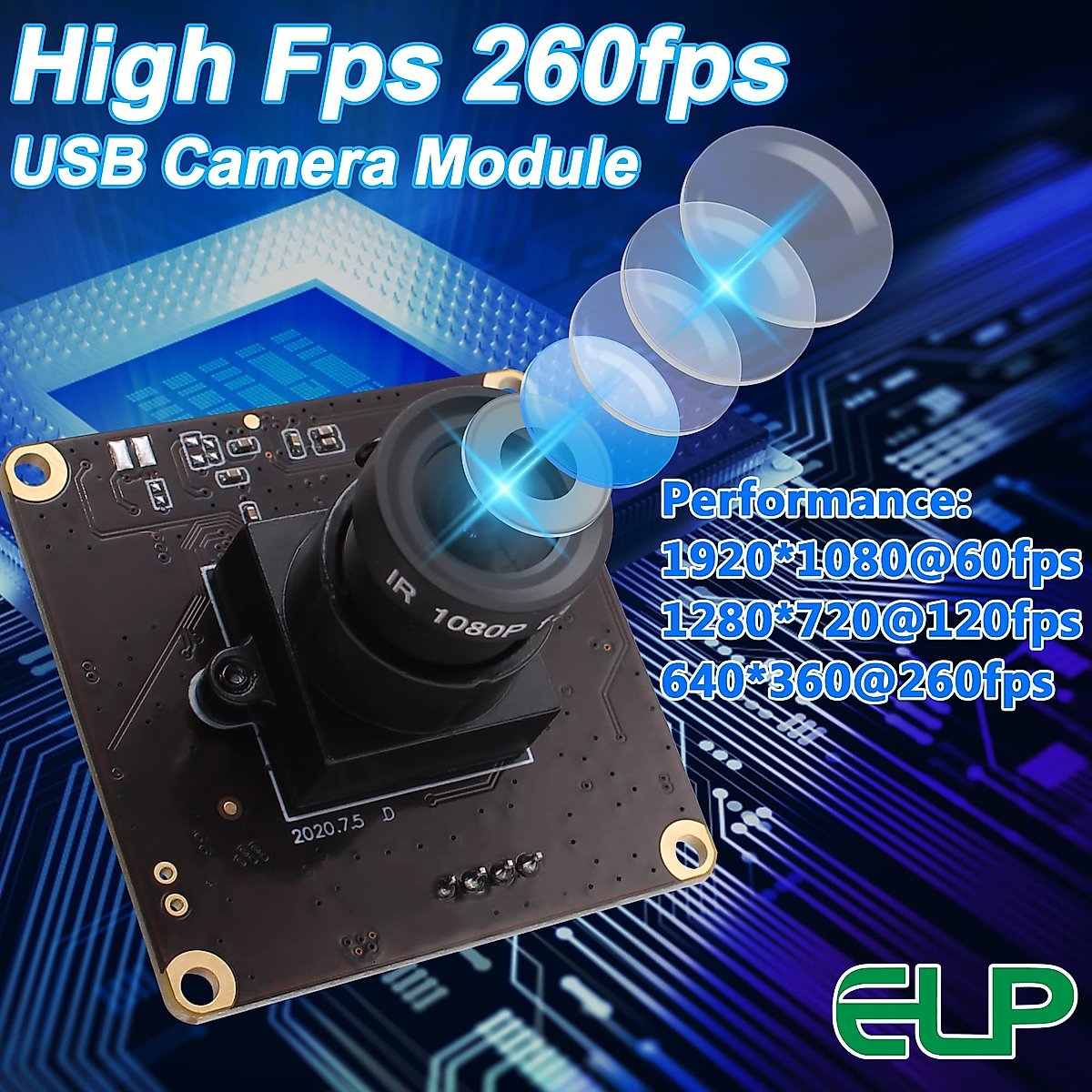 High Frame Wide Angle USB Camera Module for Laptop 1080P Mini USB2.0 Webcam Board High Speed 260fps 120fps 60fps USB with Camera PC Industrial Embedded Lightburn Camera for Computer Raspberry Pi