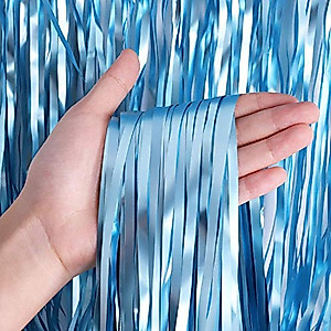 2 Pack Foil Metallic Fringe Curtains for Party Decorations Blue Orange Curtain Backdrop for 3 4 5 Years Old Boys Girls