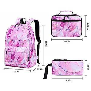 Imyth 3Pcs colorful Backpack sets for Teen Girls, Cute Bookbag School Daypacks for Elementary Middle Students (Marble powder)
