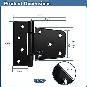 Heavy Duty Gate Hinges, 4 Pack 3.5 Inches Shed Door Hinges with 36 Screws, Rustproof Metal Square Shed Barn Door Hinges, Self-Closing Spring Gate Hinges for Wooden Fences