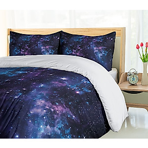 Ambesonne Space Duvet Cover Set, Mystical Sky with Star Clusters Cosmos Nebula Celestial Scenery Artwork, Decorative 3 Piece Bedding Set with 2 Pillow Shams, King Size, Blue