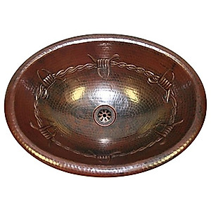 SimplyCopper 19" Oval Copper Bath Sink with BARB WIRE Design with Daisy Drain