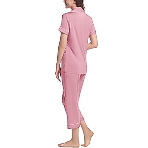 Joyaria Bamboo Pajamas for Women Cooling Capri Pj Sets Short Sleeve(Dusty Pink,Large)