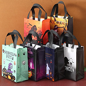 ZJHiome Halloween Trick or Treat Bags,6Pcs Halloween Bags with Handles,Non-Woven Reusable Tote Candy Bags for Halloween Party Supplies