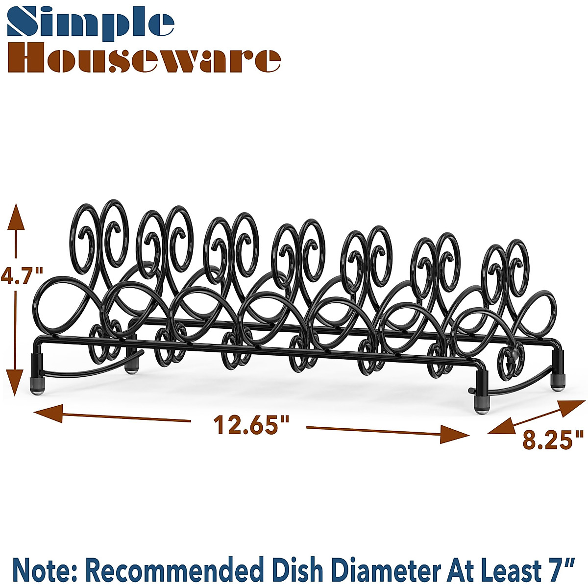 Simple Houseware Vertical Plate Stand Holder Dish Rack Dinnerware Organizer with Elegant Wire Design, 6-Compartment, Black