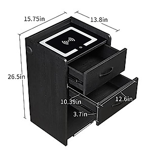 OLD CAPTAIN Nightstand with Wireless Charging Station, Smart Bedside Tables with Drawers and Open Storage Shelf for Bedrooms (Black Elm) … … …