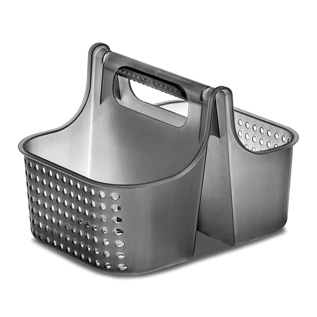 madesmart 2-Compartment Soft Grip Shower Tote for Bathroom Organization, Plastic Storage Shower Caddy Bucket, Small, Carbon