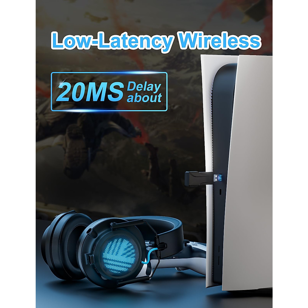 ZIUMIER Wireless Gaming Headset - Low Latency 2.4G Wireless + Bluetooth Gaming Headphones for PC, PS5, PS4, Switch, Mobile - Noise Cancelling Microphone - 50mm Drivers - USB-C Charging (Black)