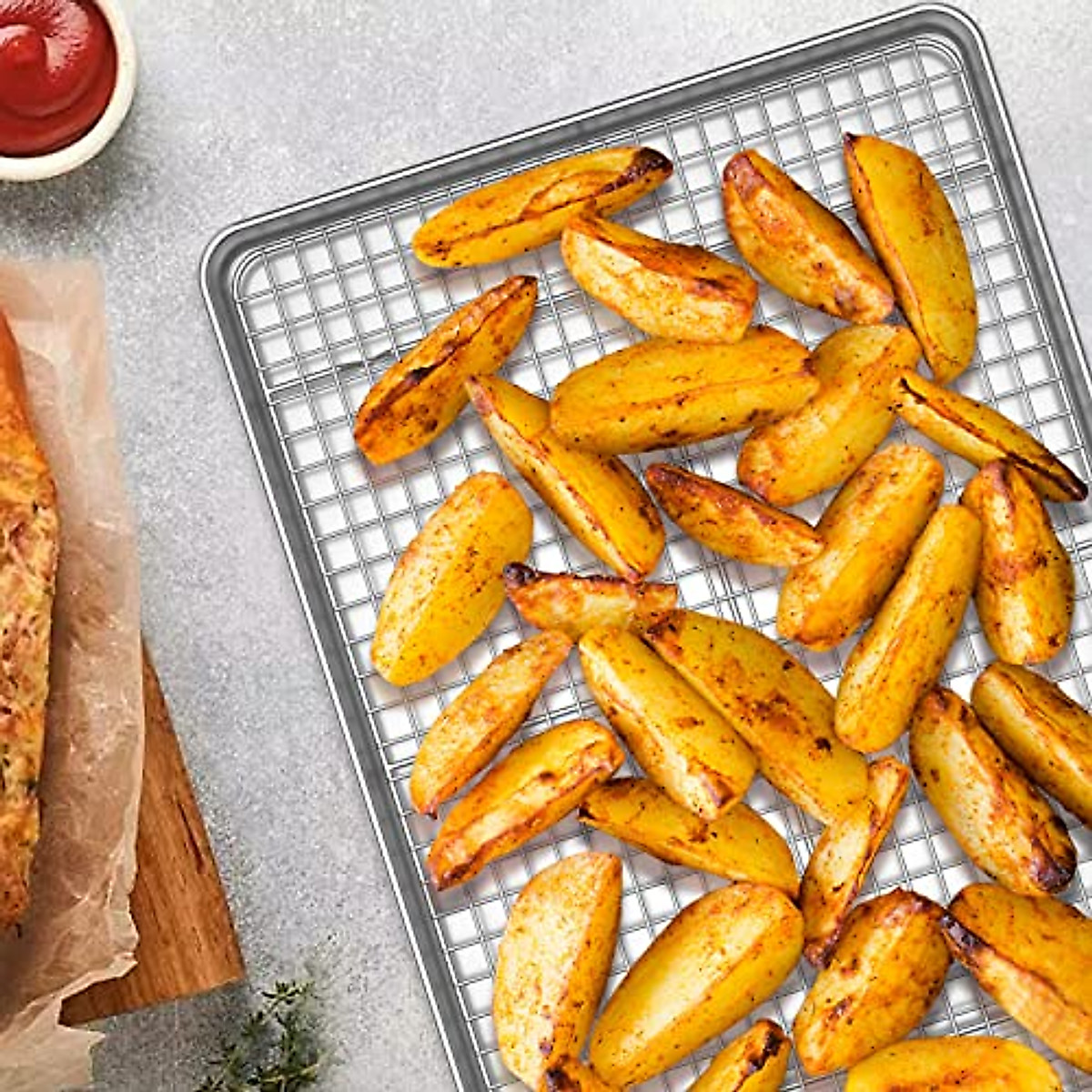 Baking Sheet with Rack Set [2 Pans + 2 Racks], Wildone Stainless Steel Cookie Sheet Baking Pan Tray with Cooling Rack, Size 16 x 12 x 1 Inch, Non Toxic & Heavy Duty & Easy Clean