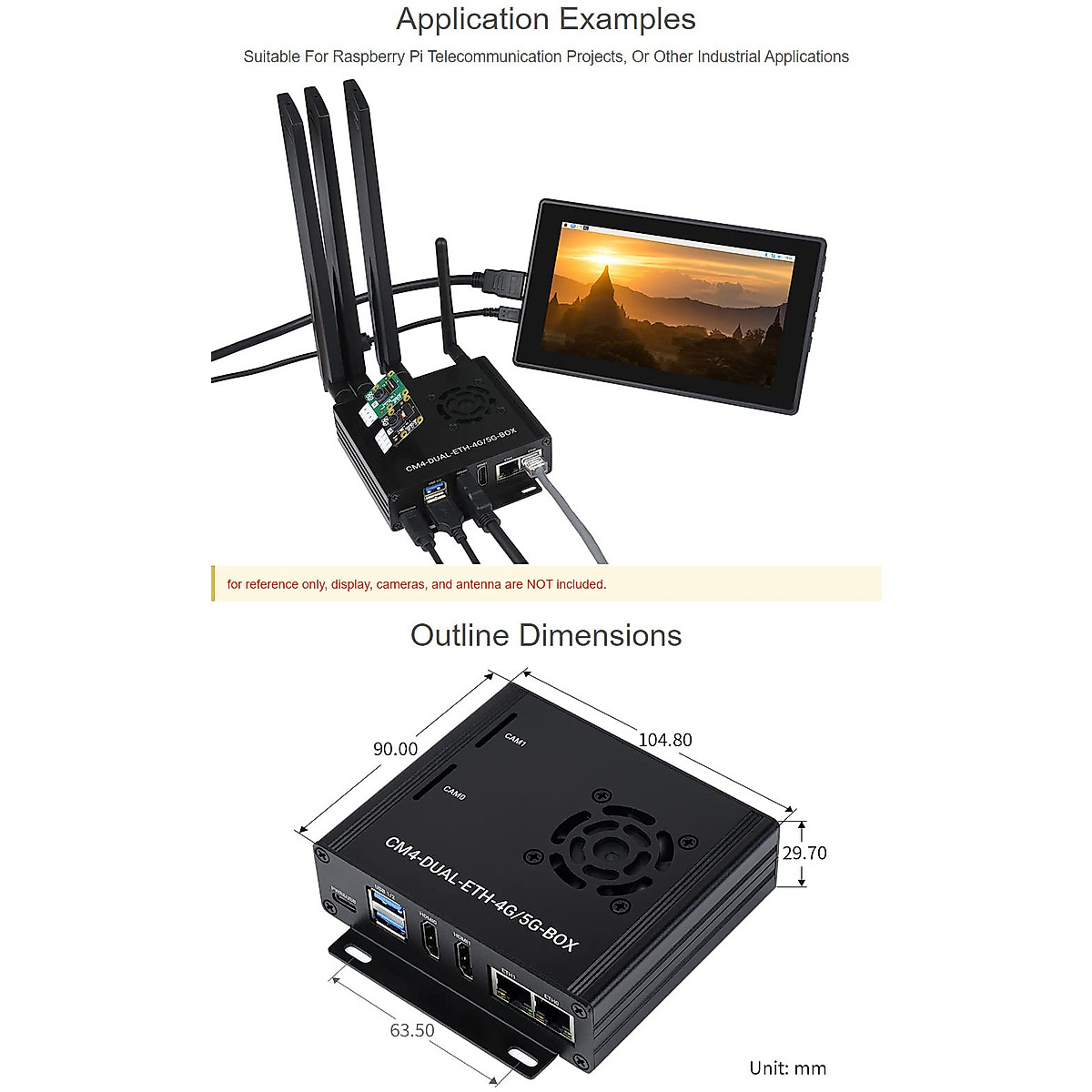 Waveshare Dual Gigabit Ethernet 5G/4G Mini-Computer Compatible with Raspberry Pi Compute Module 4 (NOT Included) with Metal Case and Cooling Fan