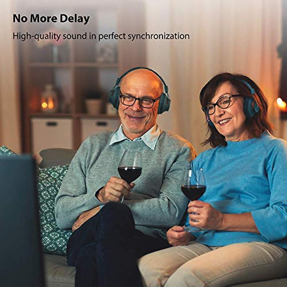 Avantree HT4189 & AS9, Bundle - Wireless Over-Ear Headphones for TV Sharing (2 Pack) & a Bluetooth Transmitter for Optical Digital Audio, RCA, 3.5mm AUX Port TVs, No Delay