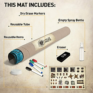 Melee Mats DND Map Starter Kit for Dungeons & Dragons Game - 24” x 36" 3 Pack Double Sided, Wet/Dry Erase Battle Terrain Grid - Ultimate Tabletop Board Gaming Experience with Accessories